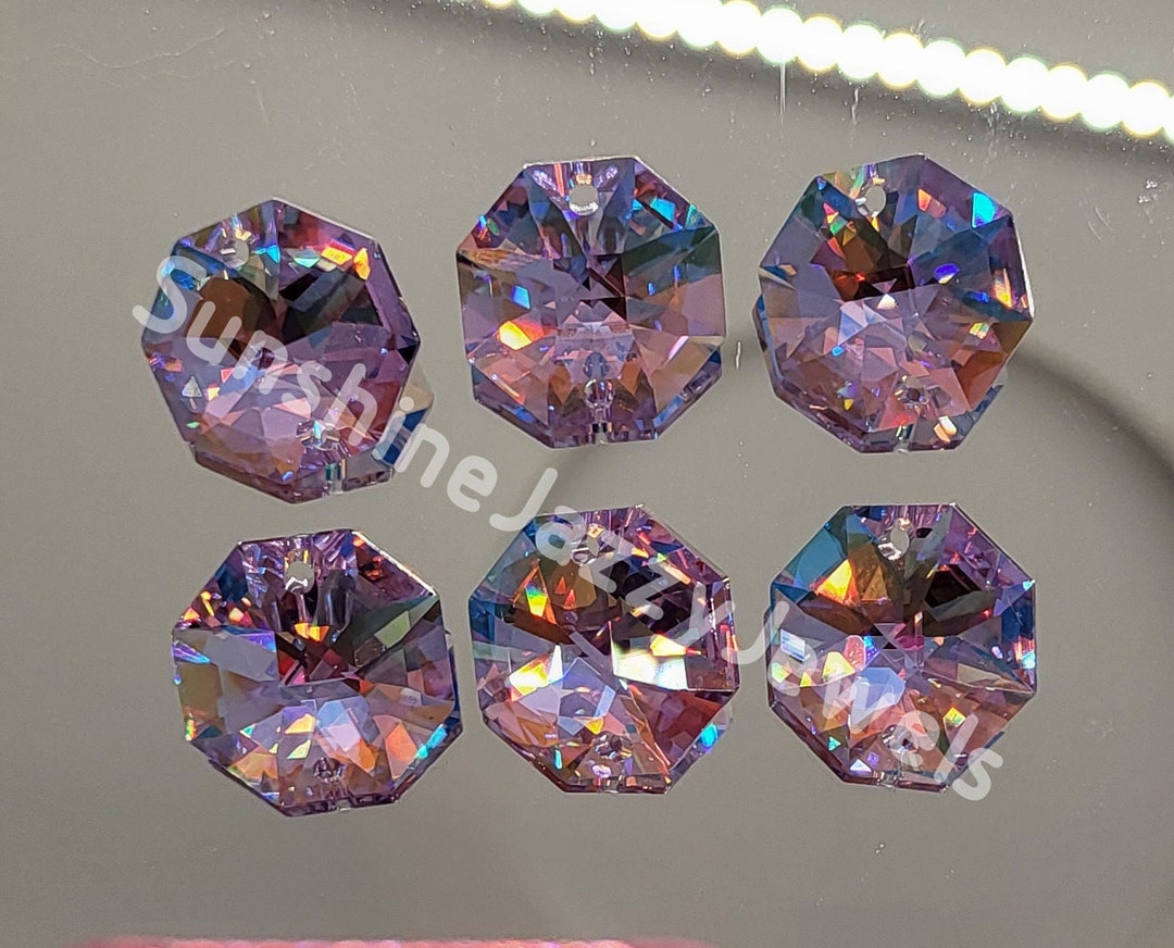 6pc Swarovski Crystal Violet AB 14mm 2 Hole Octagon 8116 Pendants; RARE ...