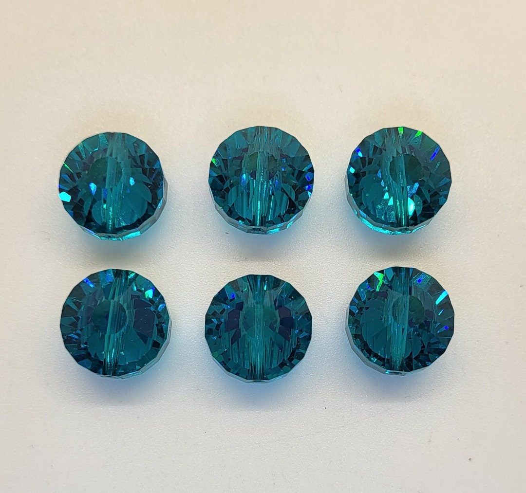 6pc Swarovski Crystal Blue Zircon AB 12mm Tablet 5101 Beads; Vintage ...