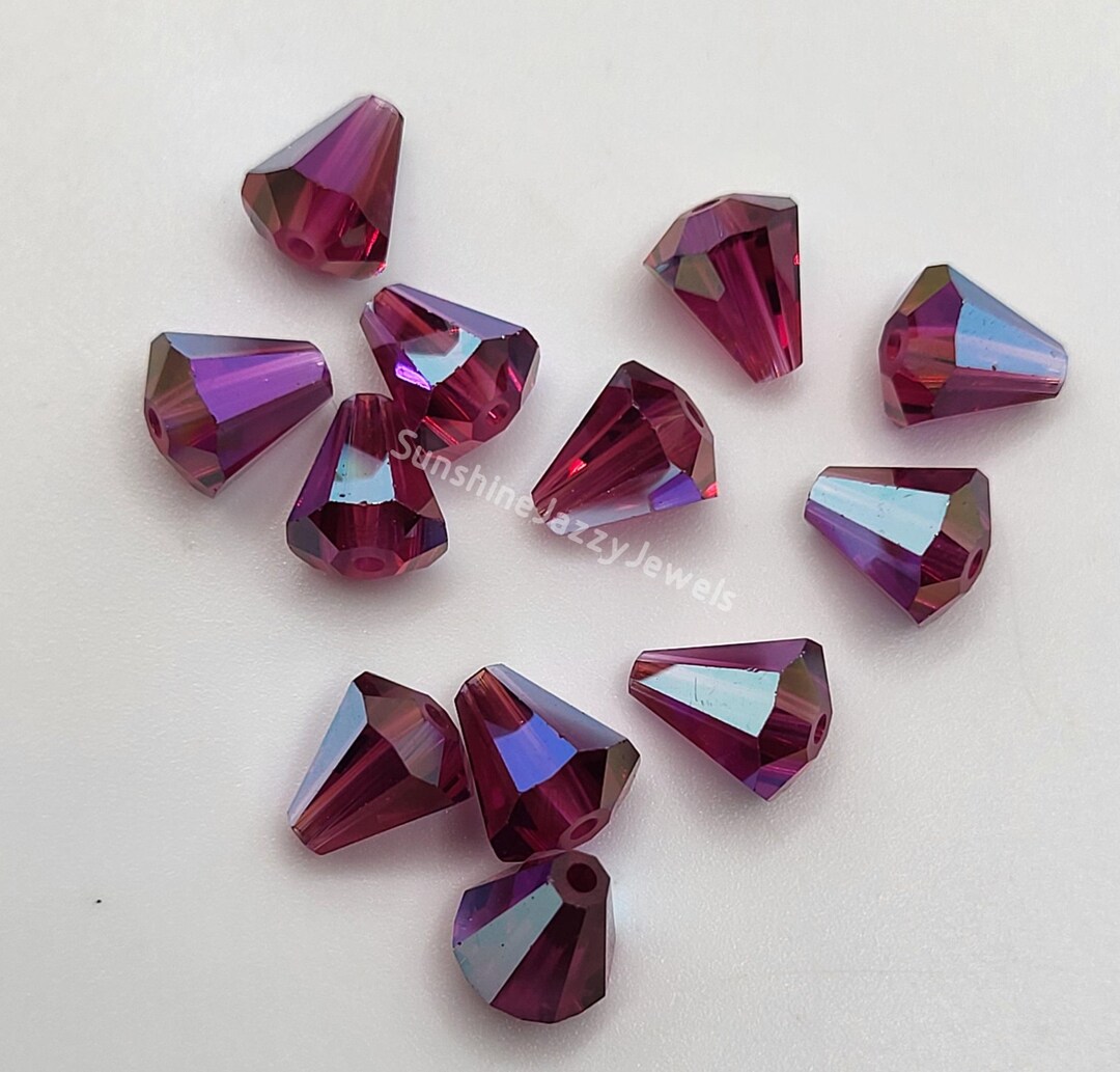 12pc Swarovski Crystal Ruby AB2X 6.5x6mm Faceted Cone 5400 Beads ...