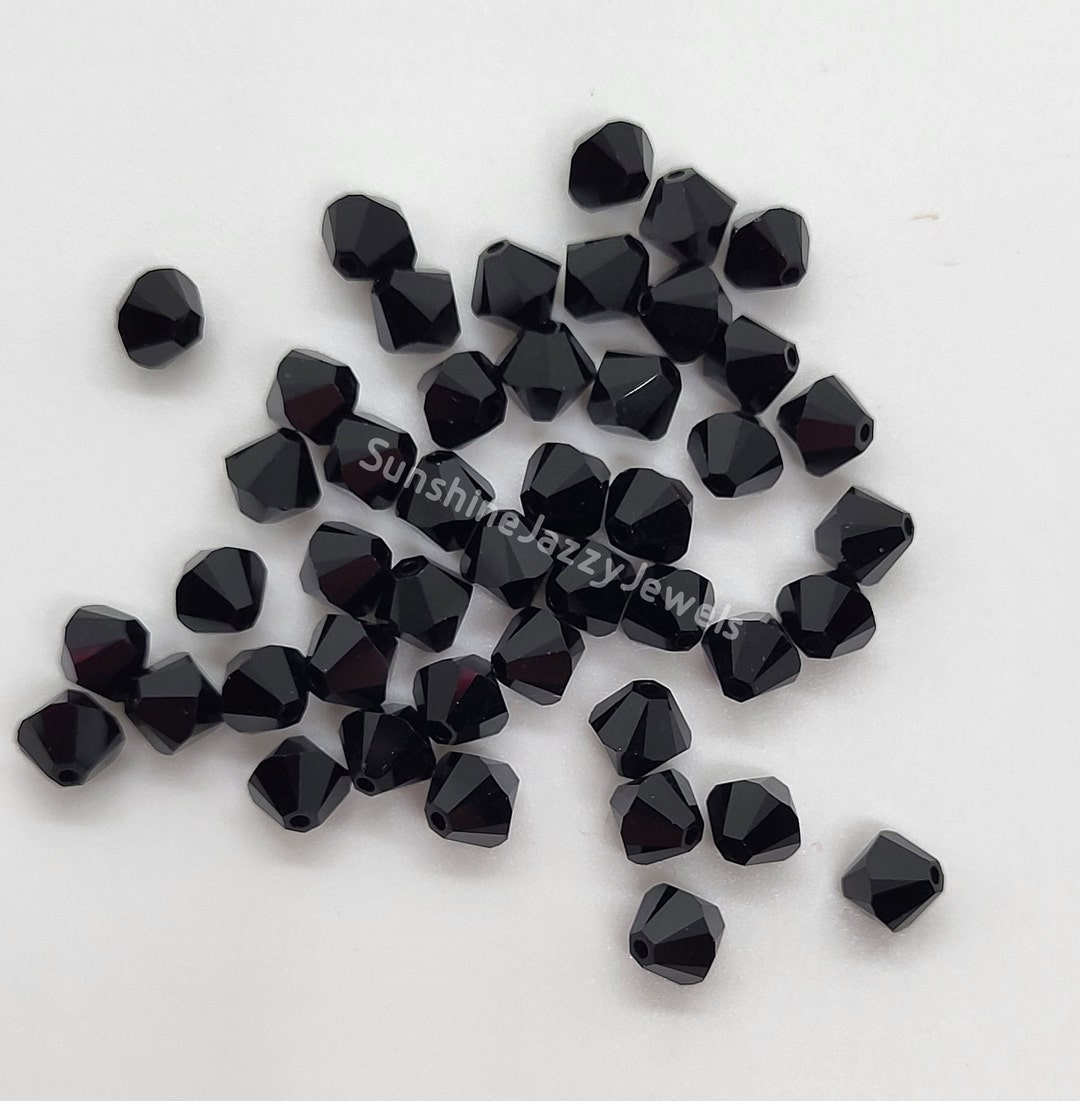 Swarovski Crystal Jet Black Bicone Beads; 5 Sizes: 4mm (24pc), 5mm ...