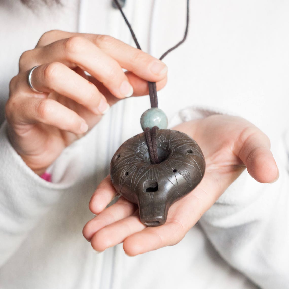Ceramic Ocarina Black Donut. Woodwind Instrument With Engraved | Etsy