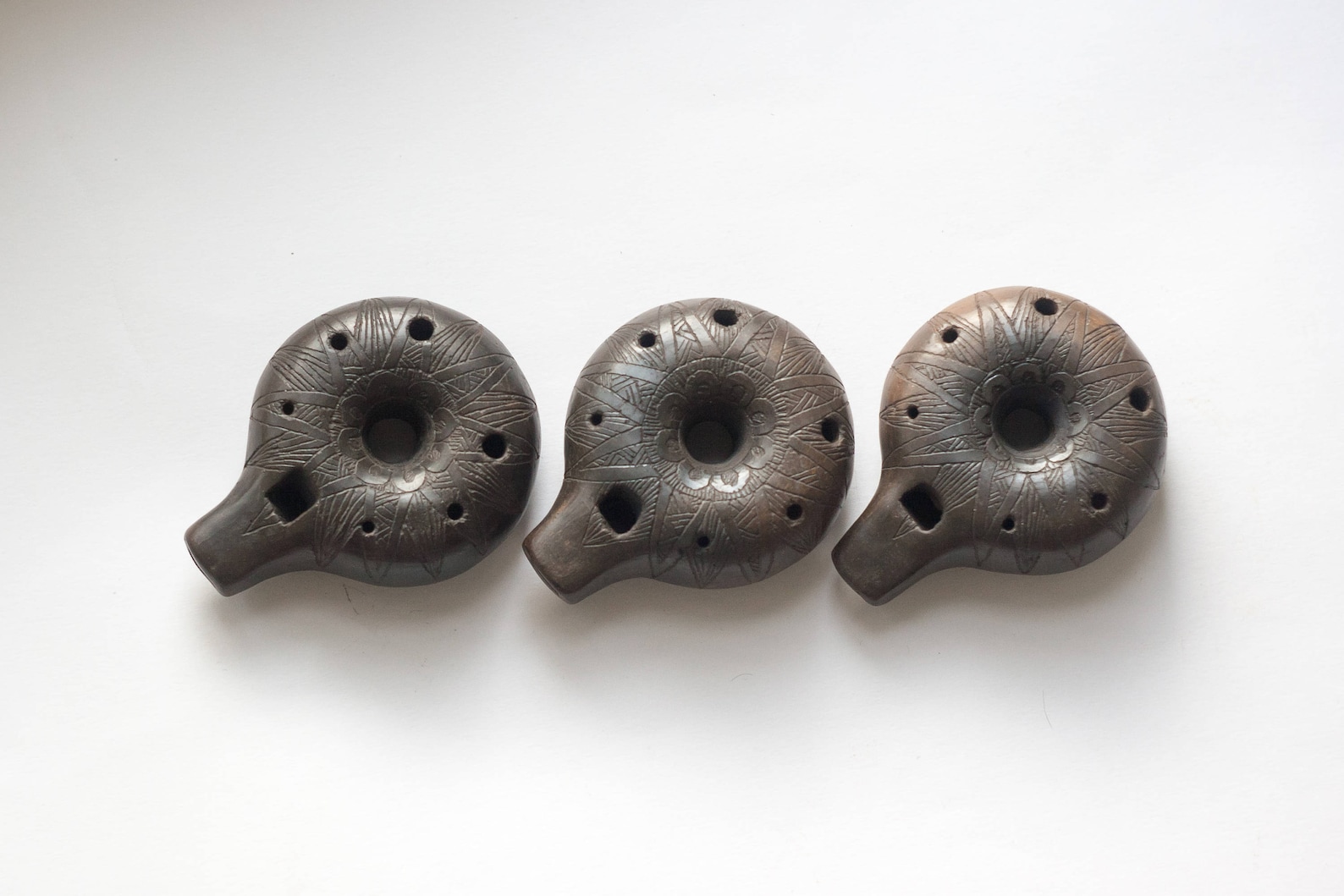 Ceramic Ocarina Black Donut. Woodwind Instrument With Engraved Star ...