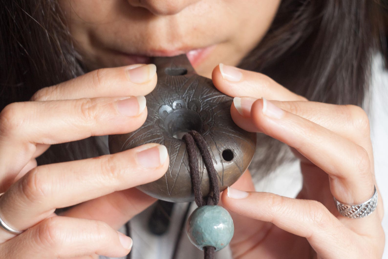 Ceramic Ocarina Black Donut. Woodwind Instrument With Engraved Star ...