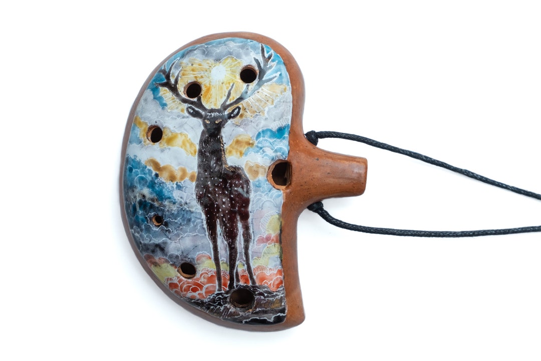 Ceramic Ocarina Deer at Sunset. Clay Flute Hand Painted. Wind ...