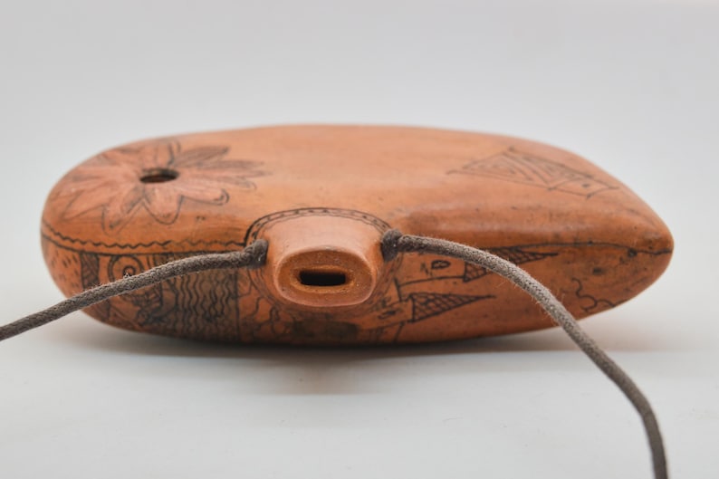 Ceramic Ocarina Raven and Castle. Clay Flute With Hand Engraving in ...