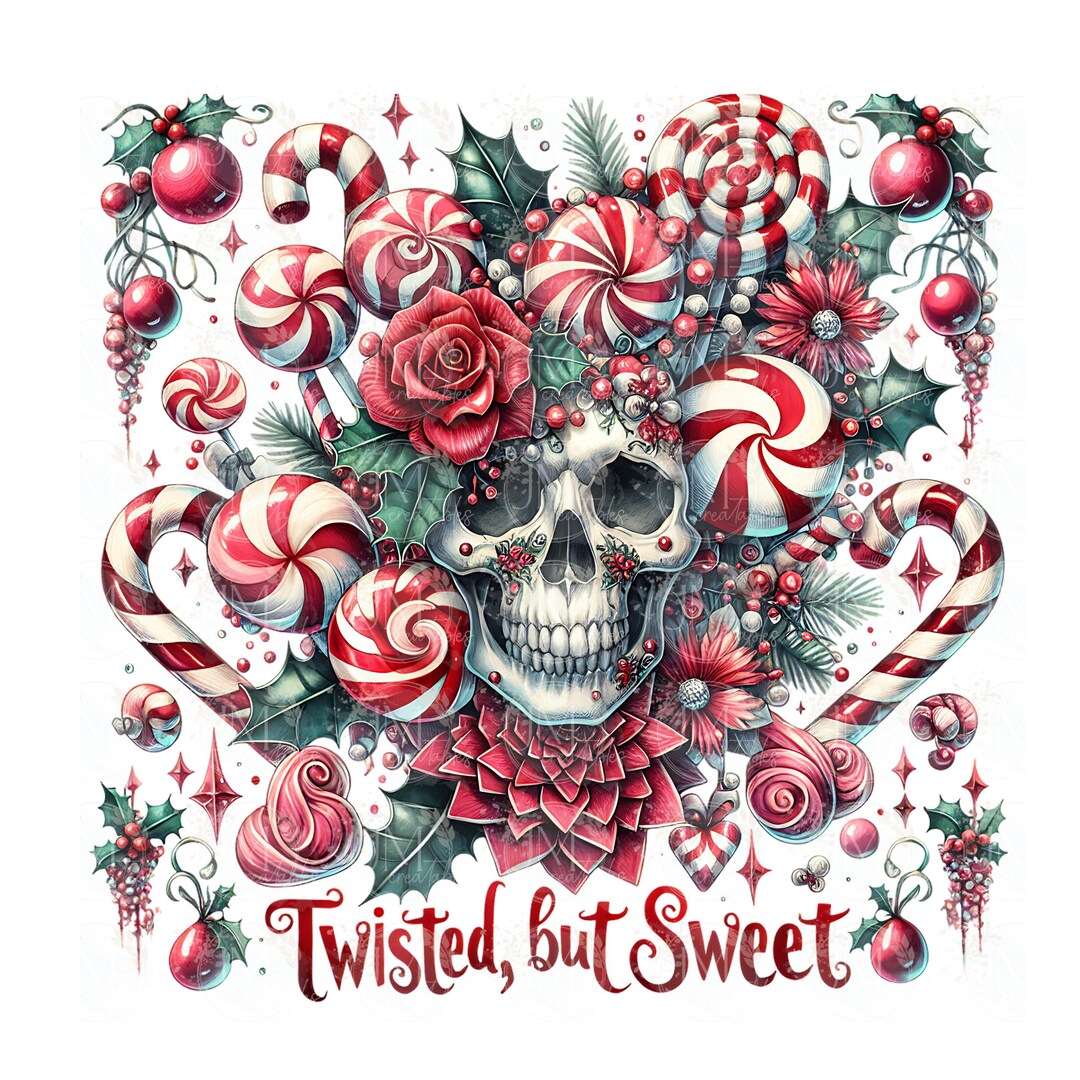 Funny Christmas Skull PNG: Candy Cane Sublimation Design (digital ...