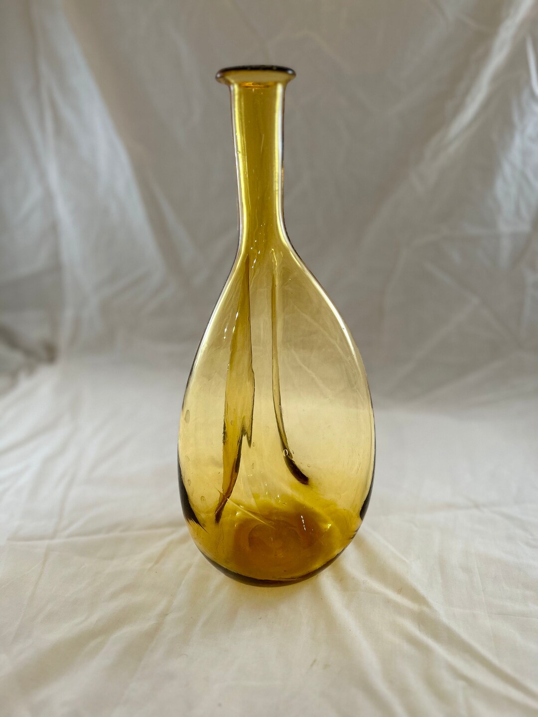 Vintage Mid Century Blenko-style Pinched Glass Decanter - Amber - Etsy