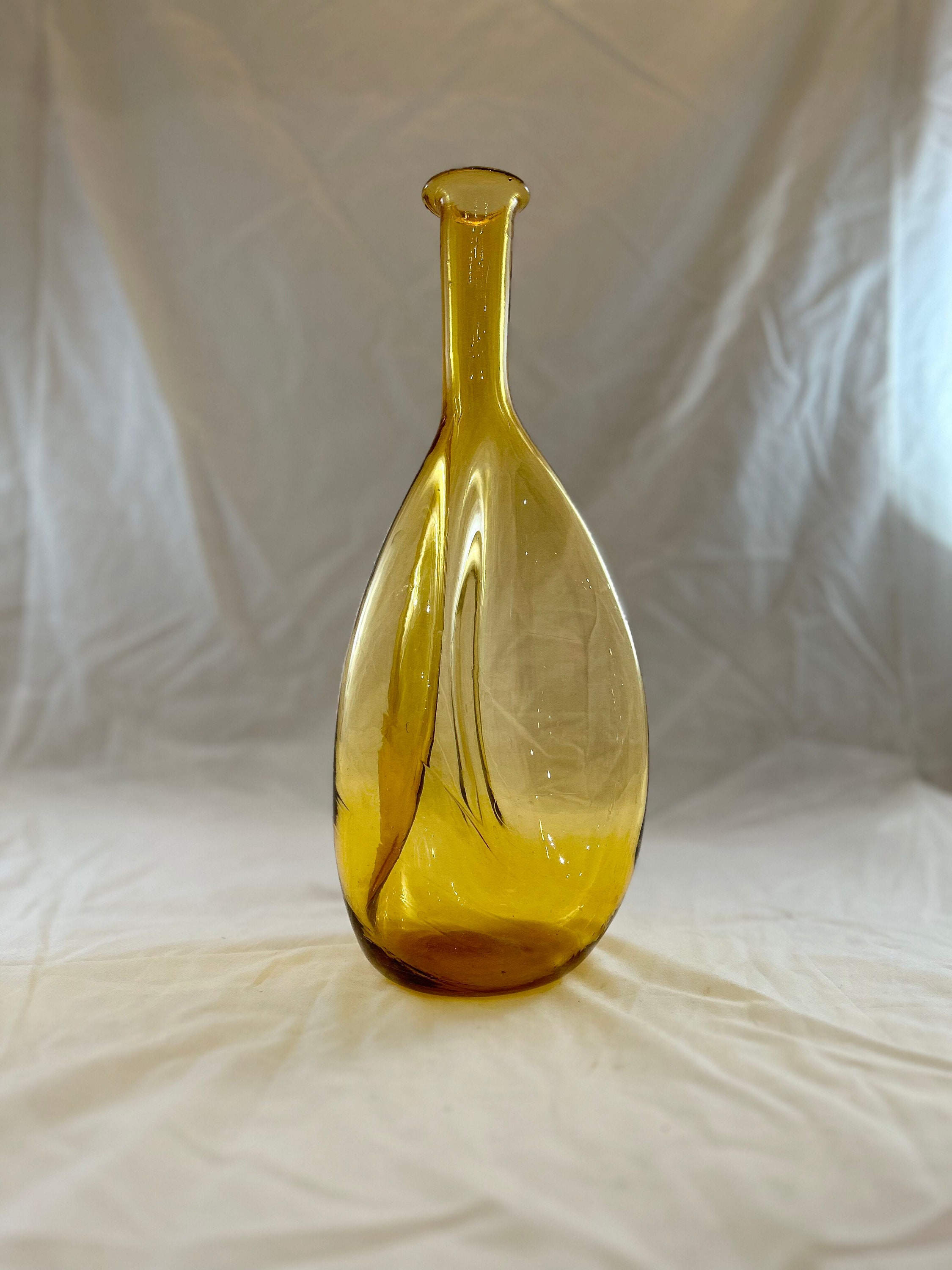 Vintage Mid Century Blenko-style Pinched Glass Decanter - Amber - Etsy