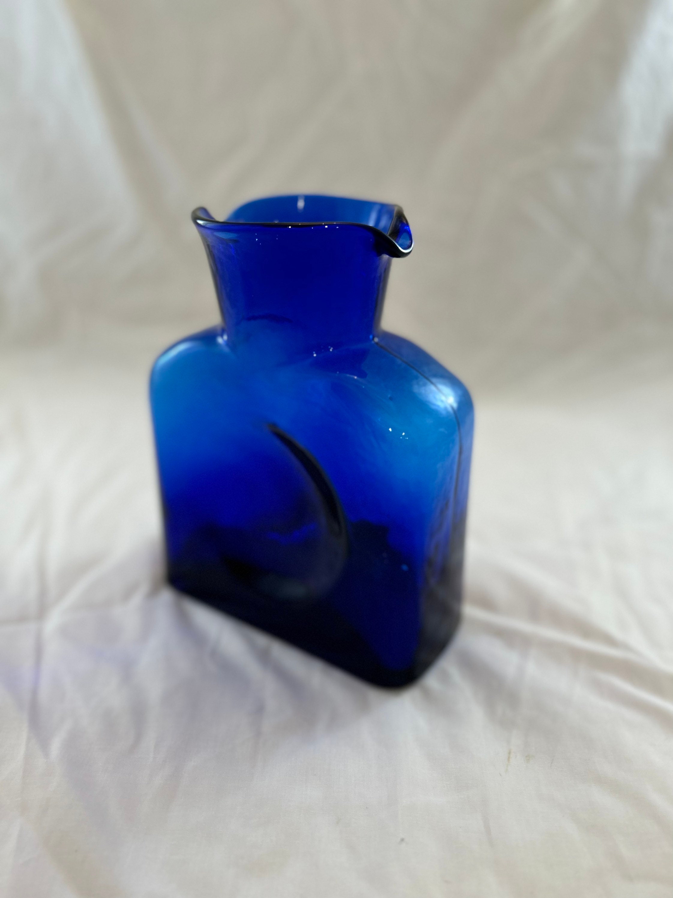 Vintage Blenko Cobalt Blue Water Pitcher - Etsy