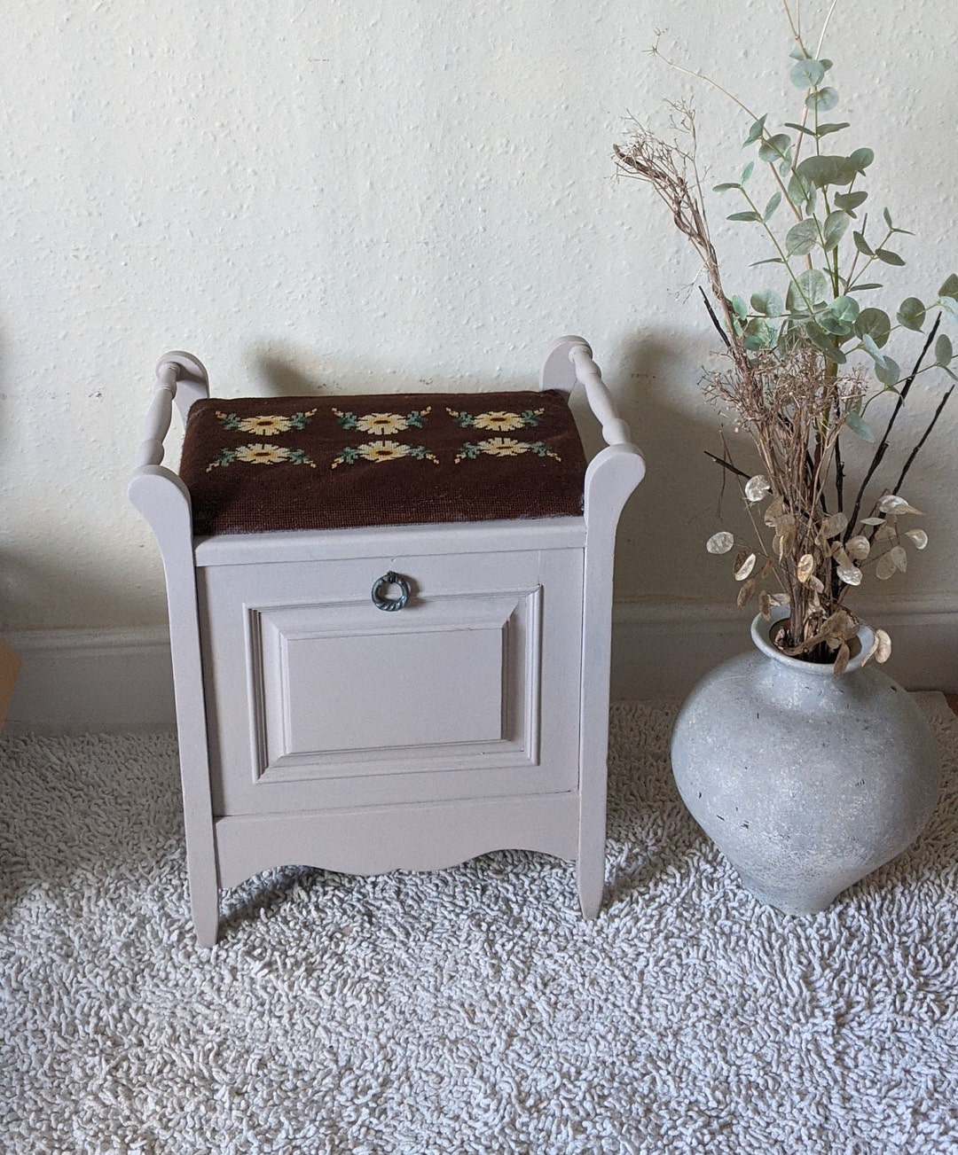 Vintage Piano Stool Solid Wood Hand Painted & Upholstered With Bohemian ...
