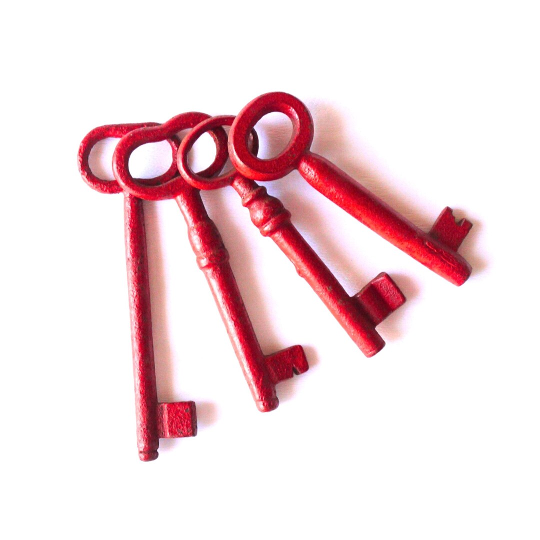 Four Red Painted Cast Iron Skeleton Keys, Housewarming Gift - Etsy