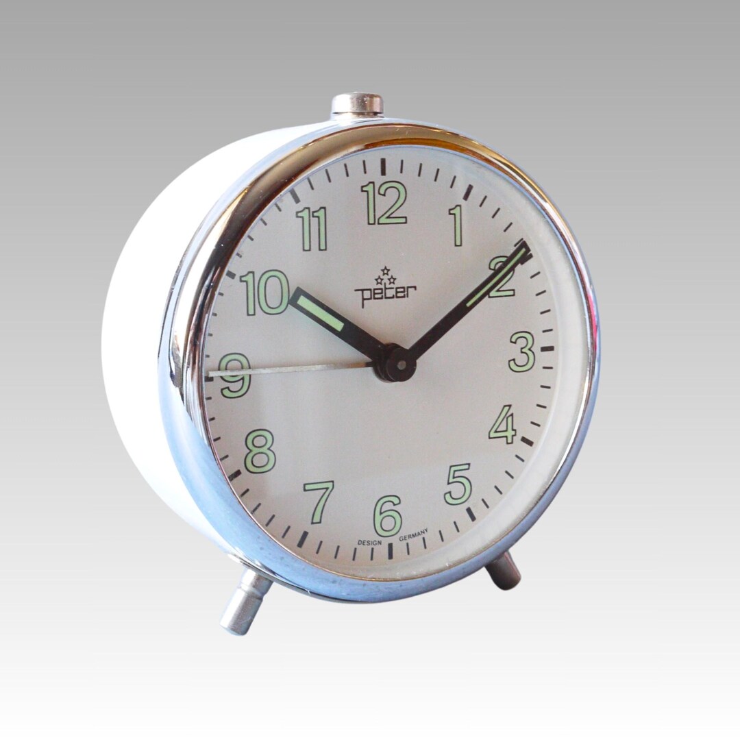 White Mechanical Peter Alarm Clock From Germany, Mid-century Home Décor ...