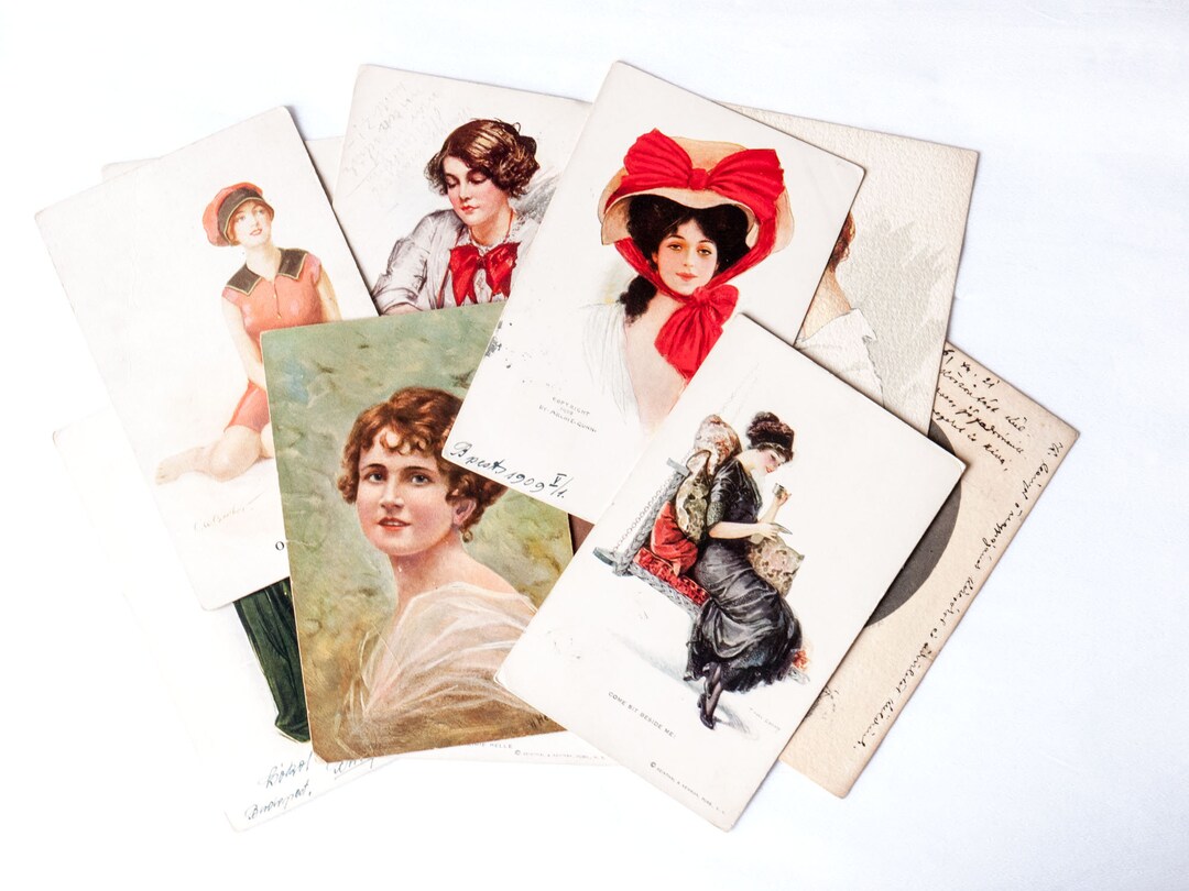 Ten Vintage Postcards With Fashionable Ladies, Collectible Fancy Cards ...