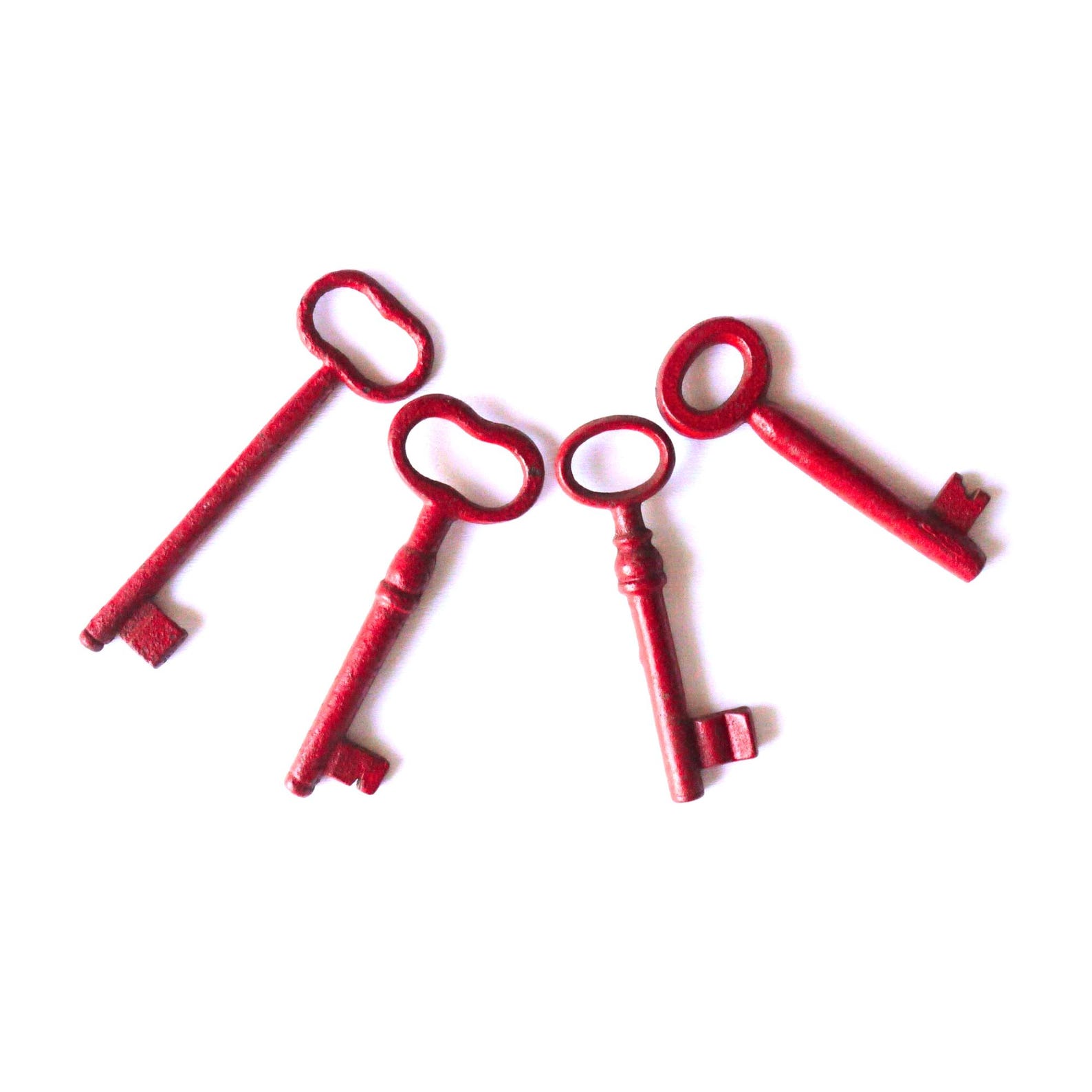 Four Red Painted Cast Iron Skeleton Keys, Housewarming Gift - Etsy