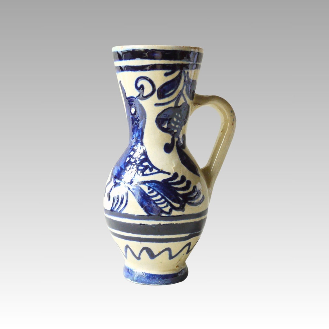 Small Korond Style Ceramic Pitcher With Bird, Traditional Handmade ...
