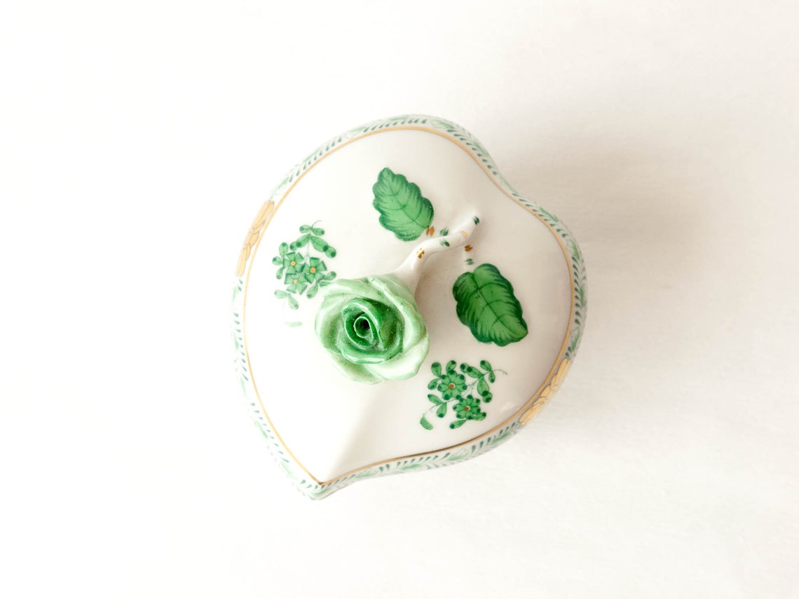 Heart Shaped Herend Porcelain Box With Rose Finial Apponyi - Etsy