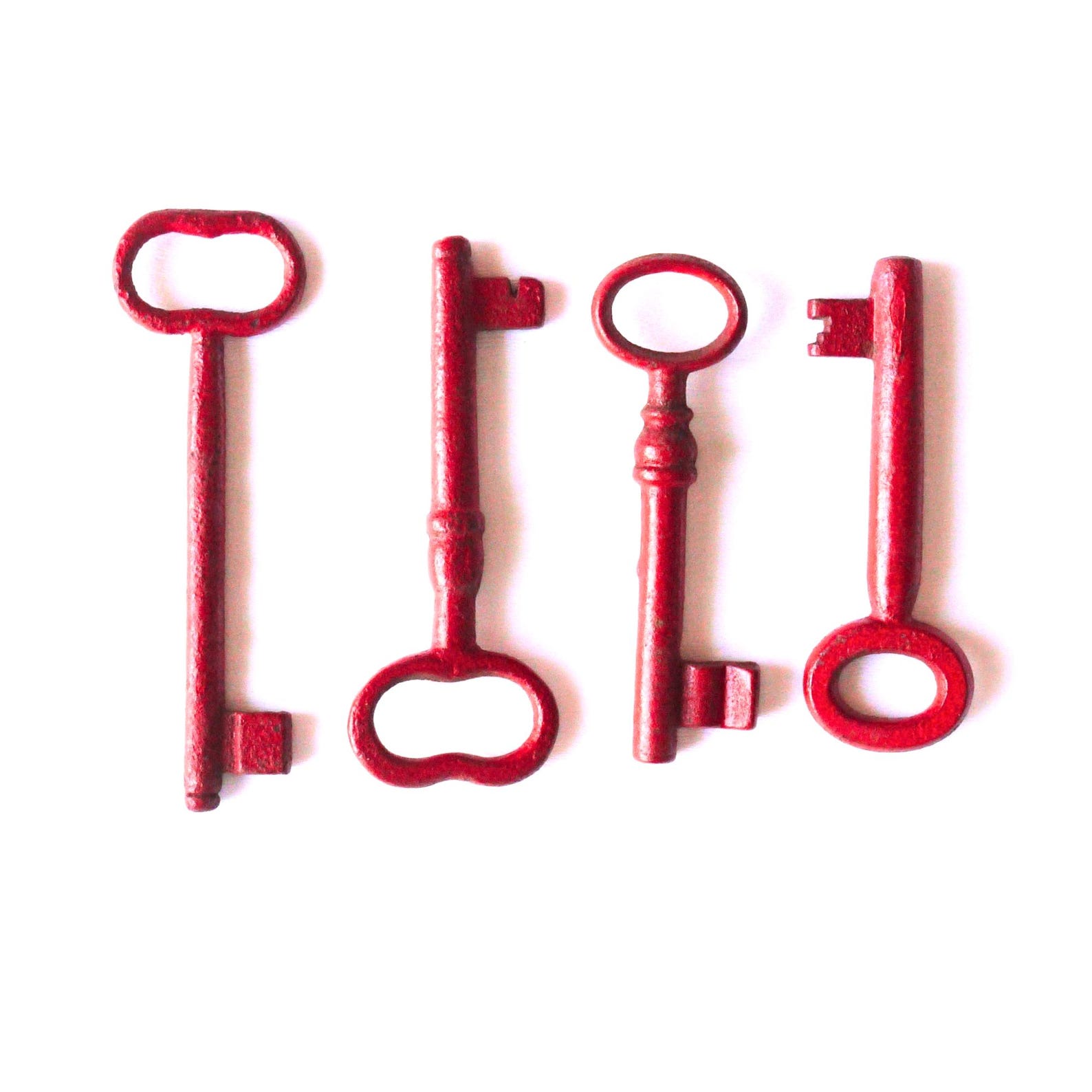 Four Red Painted Cast Iron Skeleton Keys, Housewarming Gift - Etsy