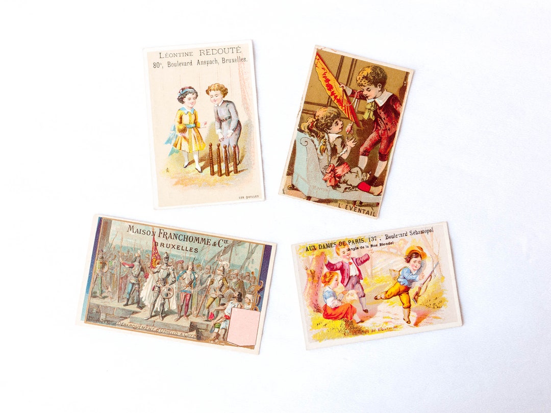 Four Antique Chromo Trade Cards From France and Belgium, Vintage ...