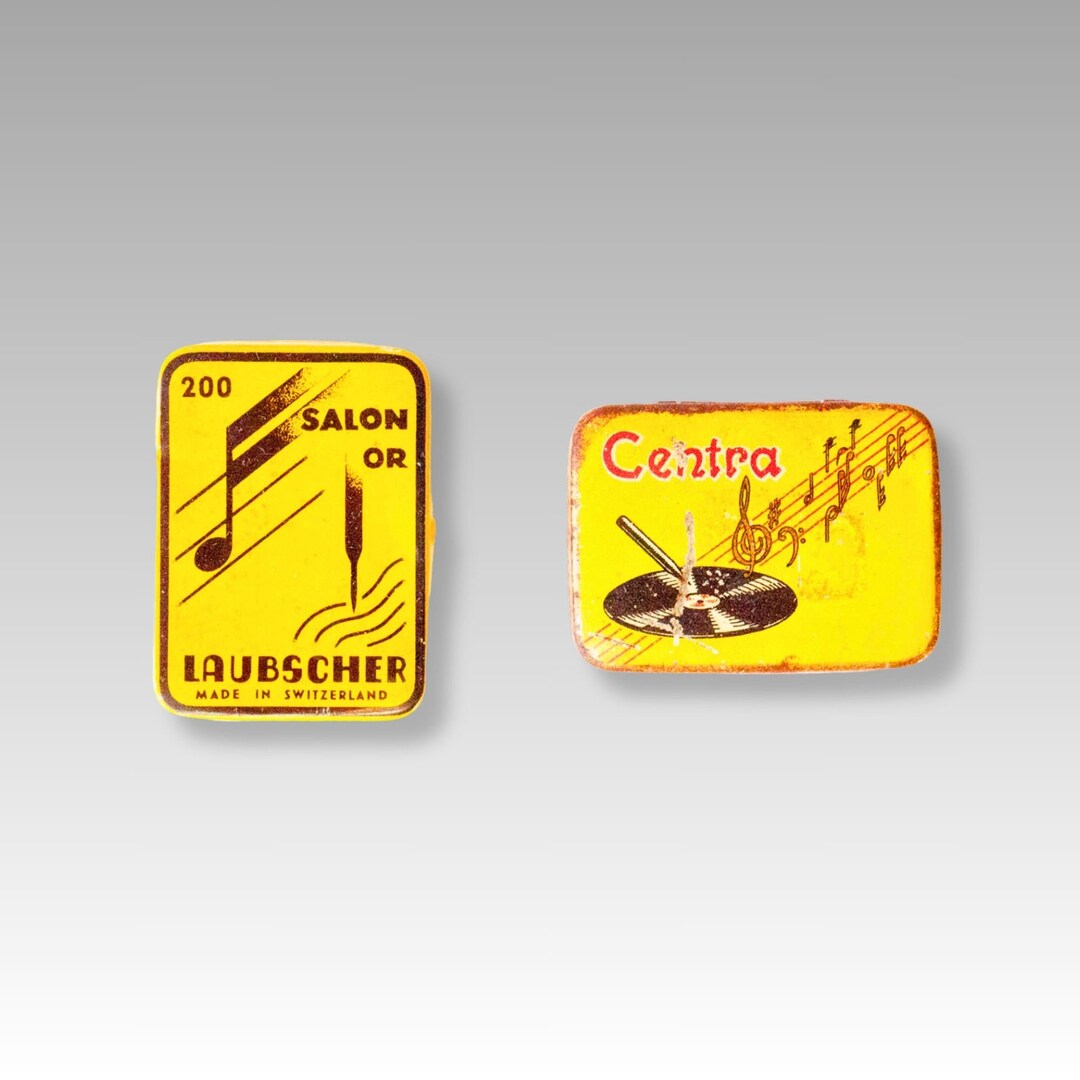 Two Antique Yellow Gramophone Needle Tin Boxes, Collectible Laubscher ...