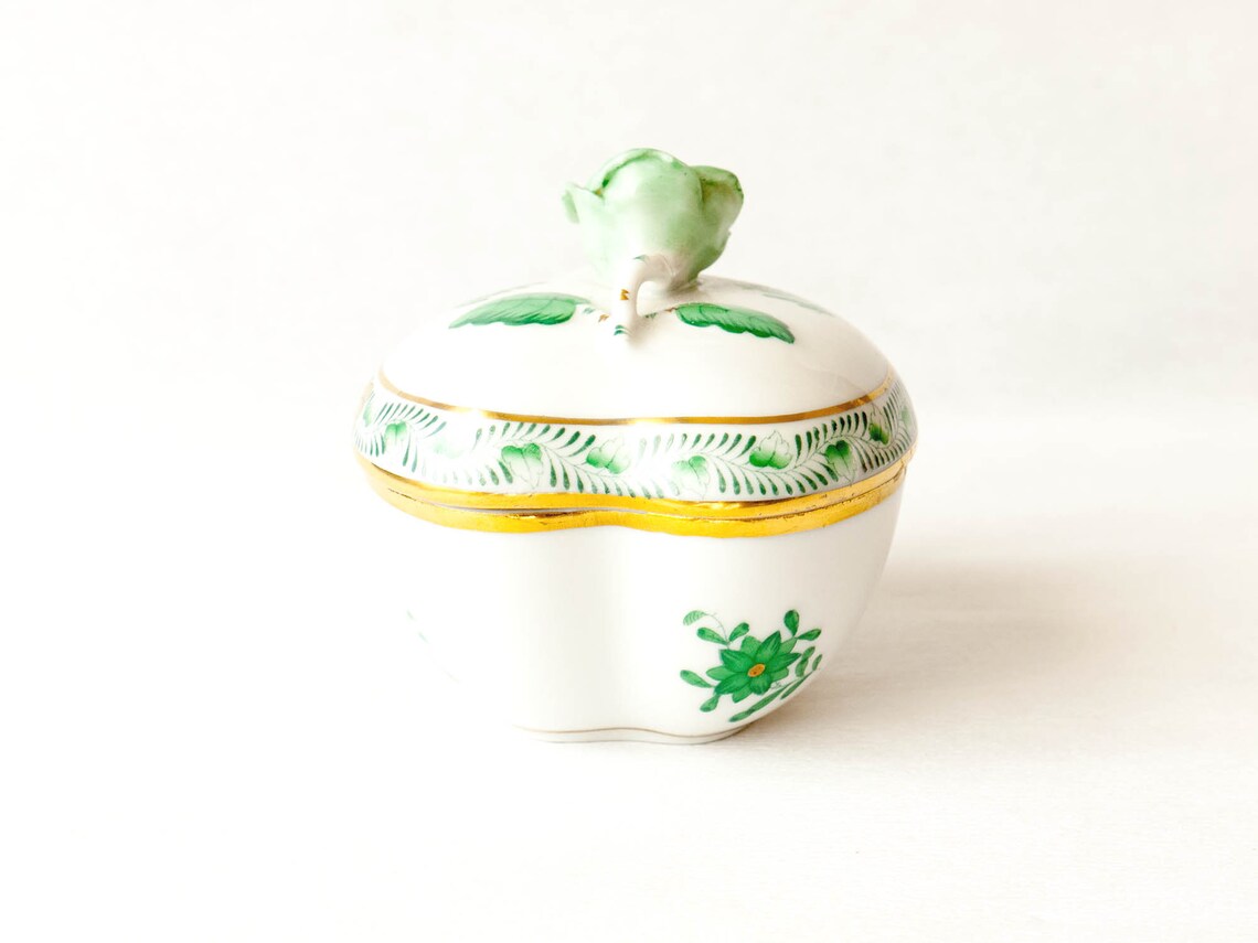 Heart Shaped Herend Porcelain Box With Rose Finial Apponyi - Etsy