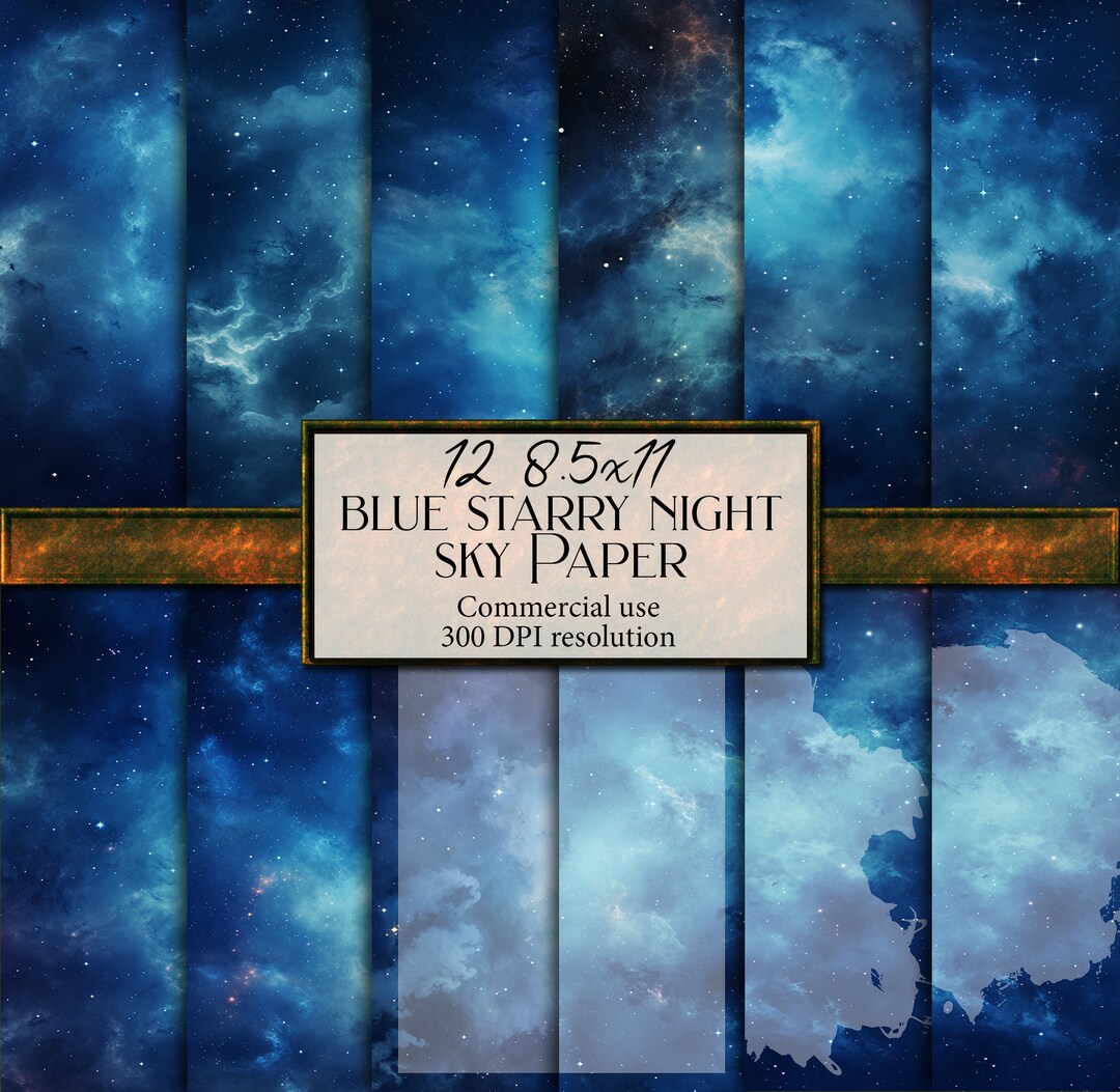 8.5x11 Blue Starry Night Sky Paper, Star Paper, Starry Night Paper ...