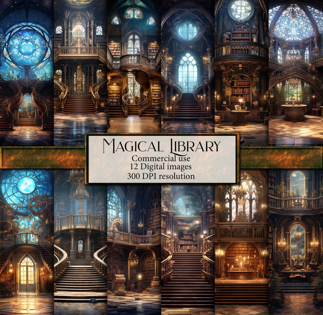 12 Fantasy Wizard Library Realm Background, Magic Library, Scrapbooking ...