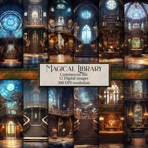 12 Fantasy Wizard Library Realm Background, Magic Library, Scrapbooking ...