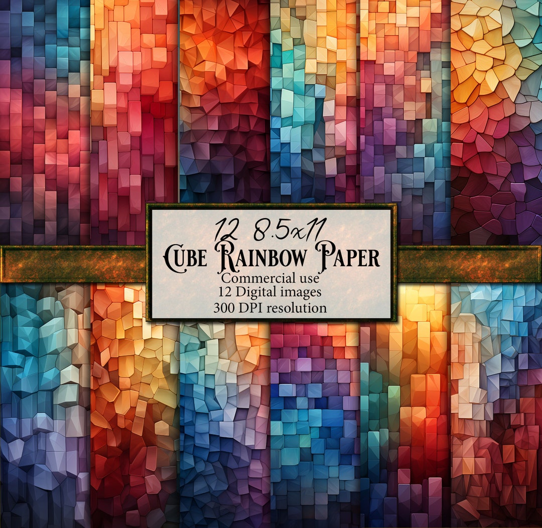 8.5x11 Rainbow Cube Paper Digital Paper, Shades of Very Peri, Metallic ...