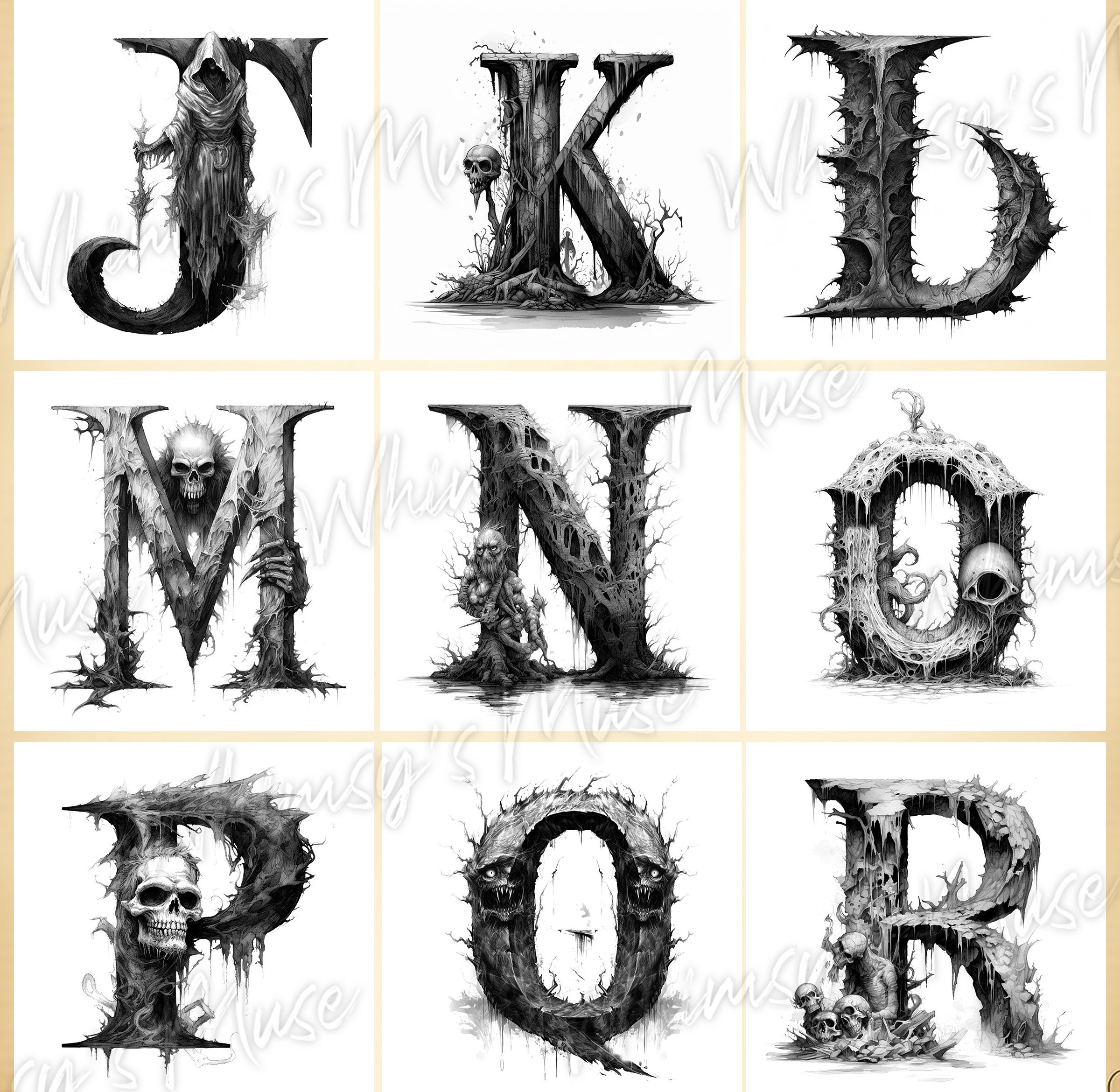 26 Gothic Spooky Alphabet Letters, Fantasy Letters, Png Horror Letters ...