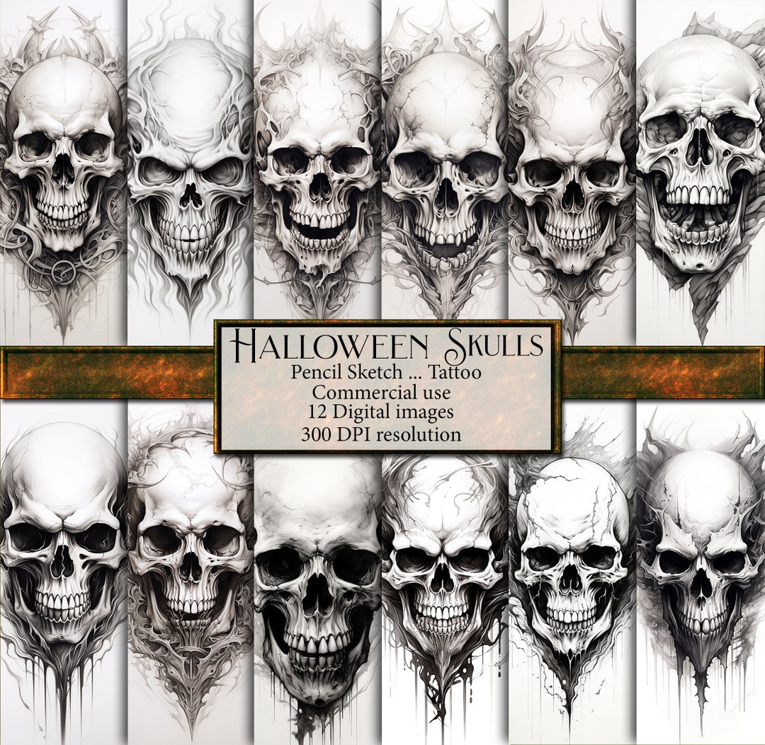 12 Pencil Sketch Skull Art, Fantasy Skull Clip Art, Skull Tattoo ...