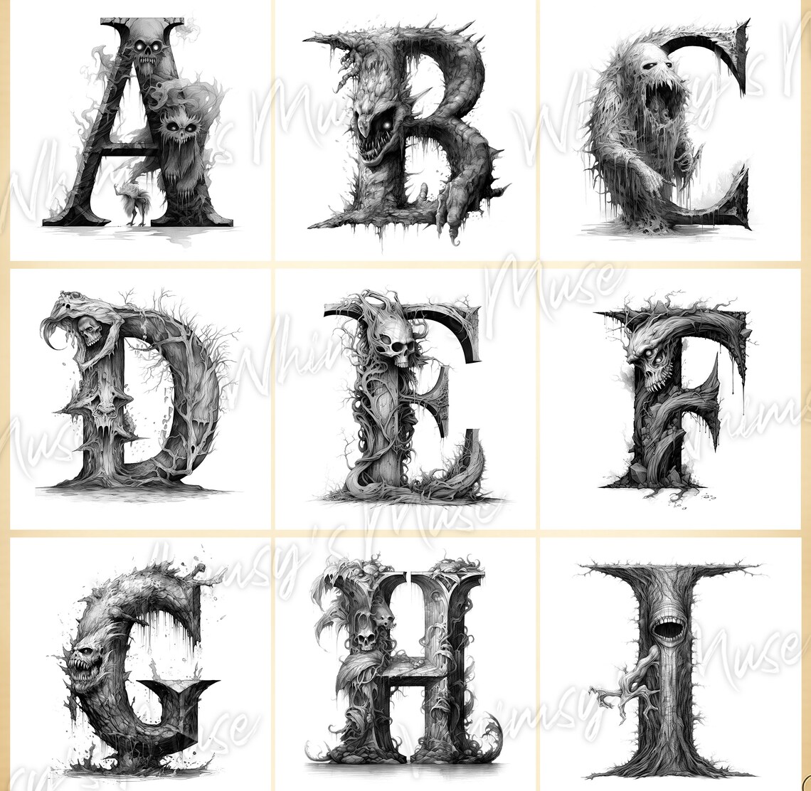 26 Gothic Spooky Alphabet Letters, Fantasy Letters, Png Horror Letters ...