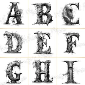 26 Gothic Spooky Alphabet Letters, Fantasy Letters, Png Horror Letters ...