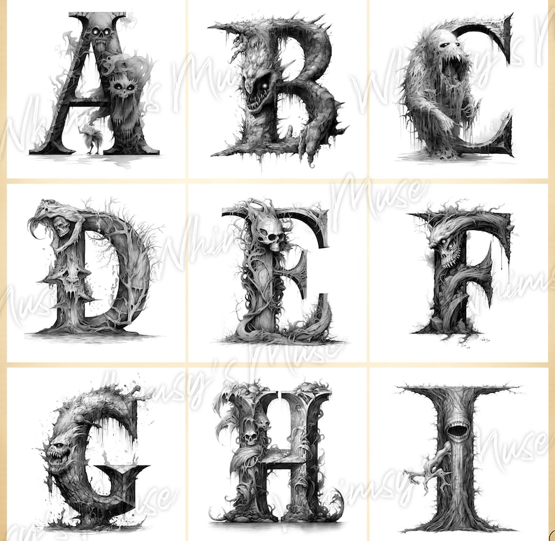 26 Gothic Spooky Alphabet Letters, Fantasy Letters, Png Horror Letters ...