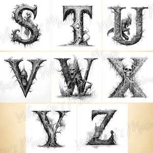 26 Gothic Spooky Alphabet Letters, Fantasy Letters, Png Horror Letters ...