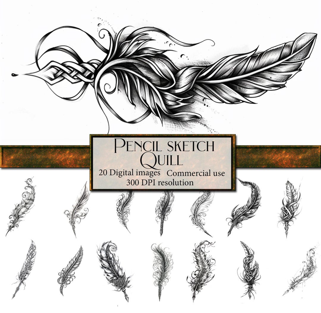 20 Pencil Sketch Quill Art, Fantasy Quill Clip Art, Quill Tattoo ...