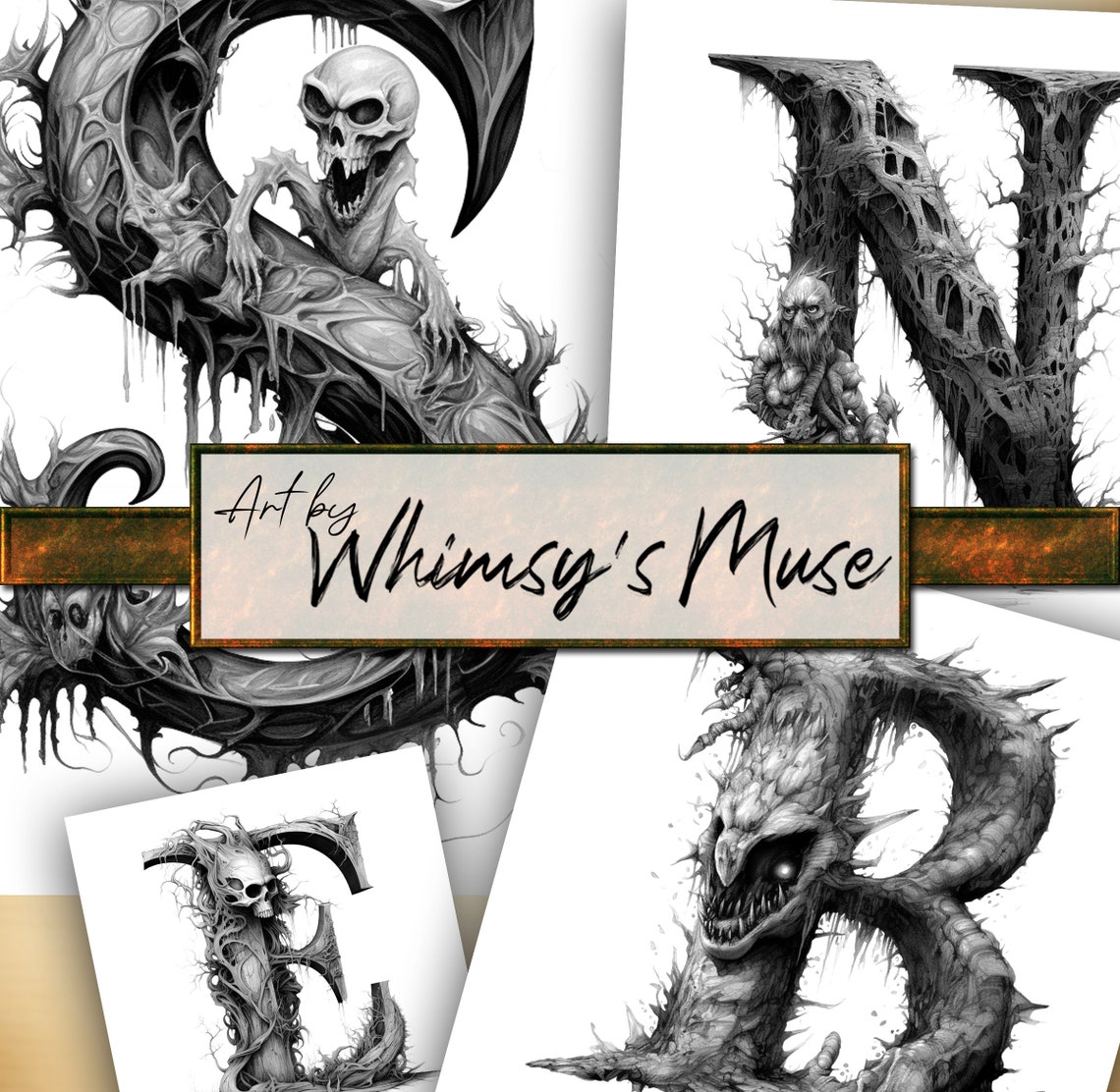 26 Gothic Spooky Alphabet Letters, Fantasy Letters, Png Horror Letters ...