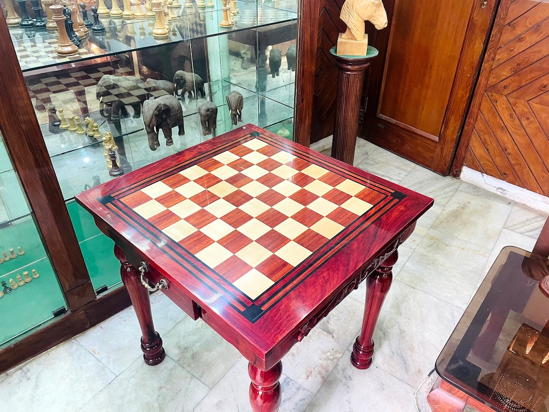 Handmade African Padauk Chess Table: Ebony Inlay, 2.5" Squares - Etsy