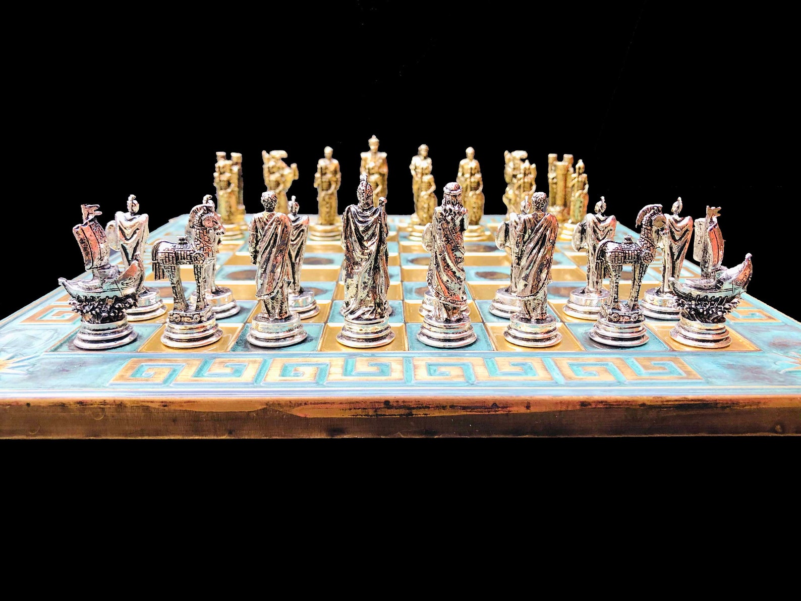 Battle of Troy Theme Chess Set 28 X 28 Cm Bronze Chess Board With 2.5 ...