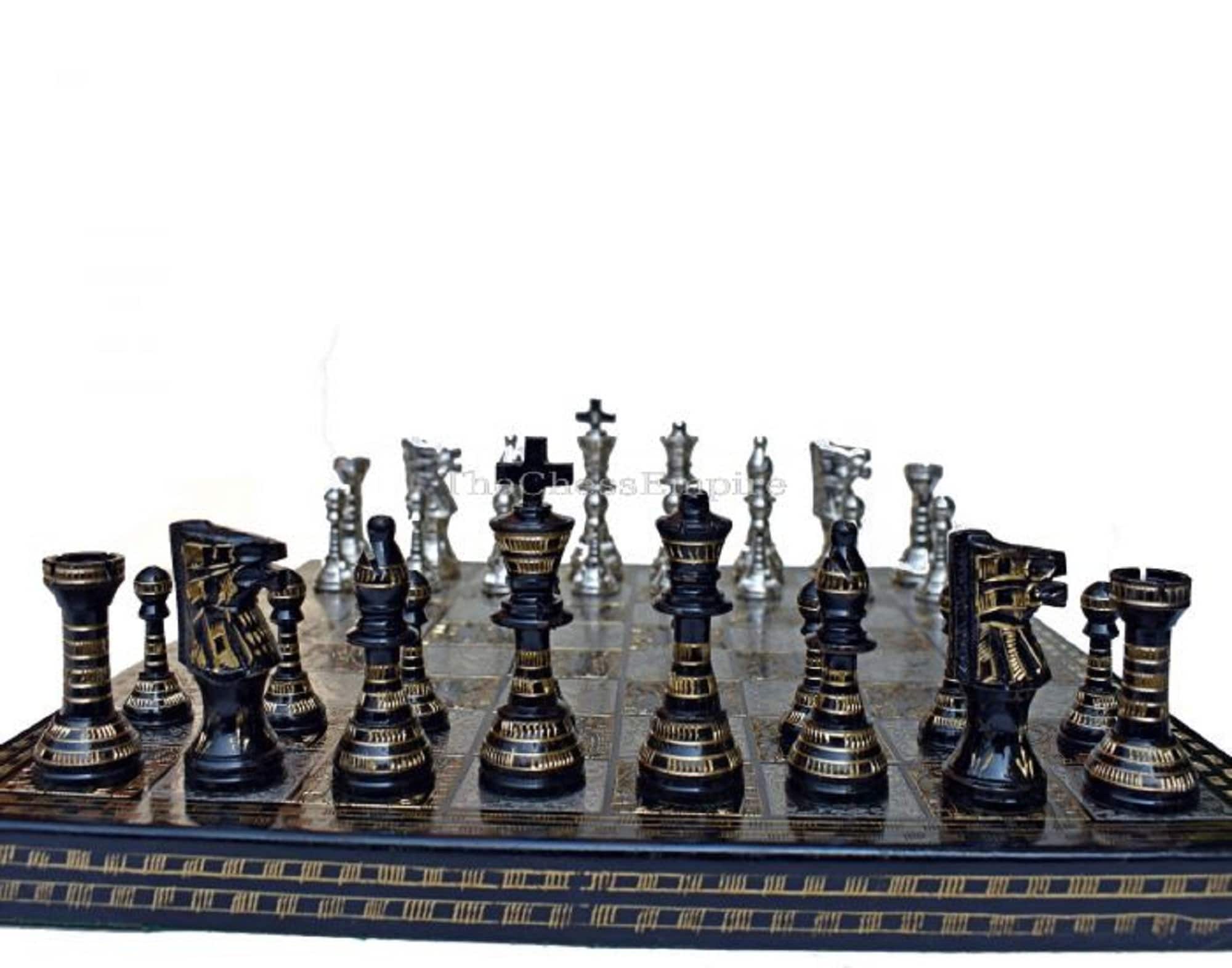 The Marvelous 14" Chess Board With Solid Brass 2.5" Chess Pieces ...