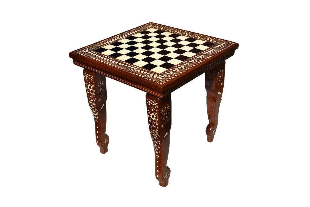 The Artistic Series Chess Table With Inlay Craftsmanship 14" Golden ...
