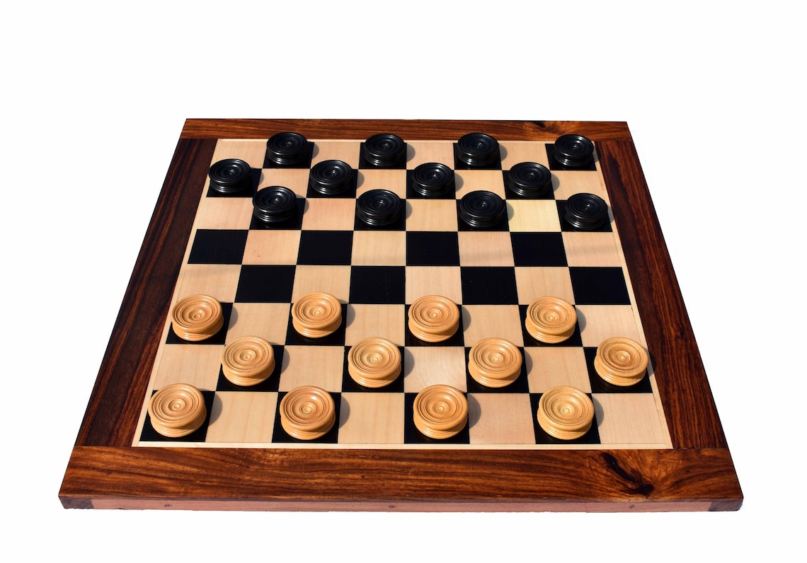Tournament Series Luxury Wood Complete Checkers Set Boxwood & Ebony 1. ...