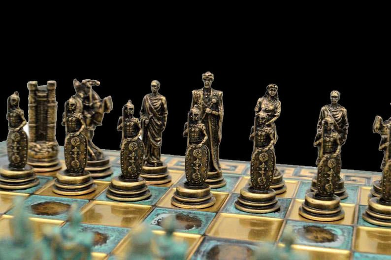 Battle of Troy Theme Chess Set 28 X 28 Cm Bronze Chess Board With 2.5 ...