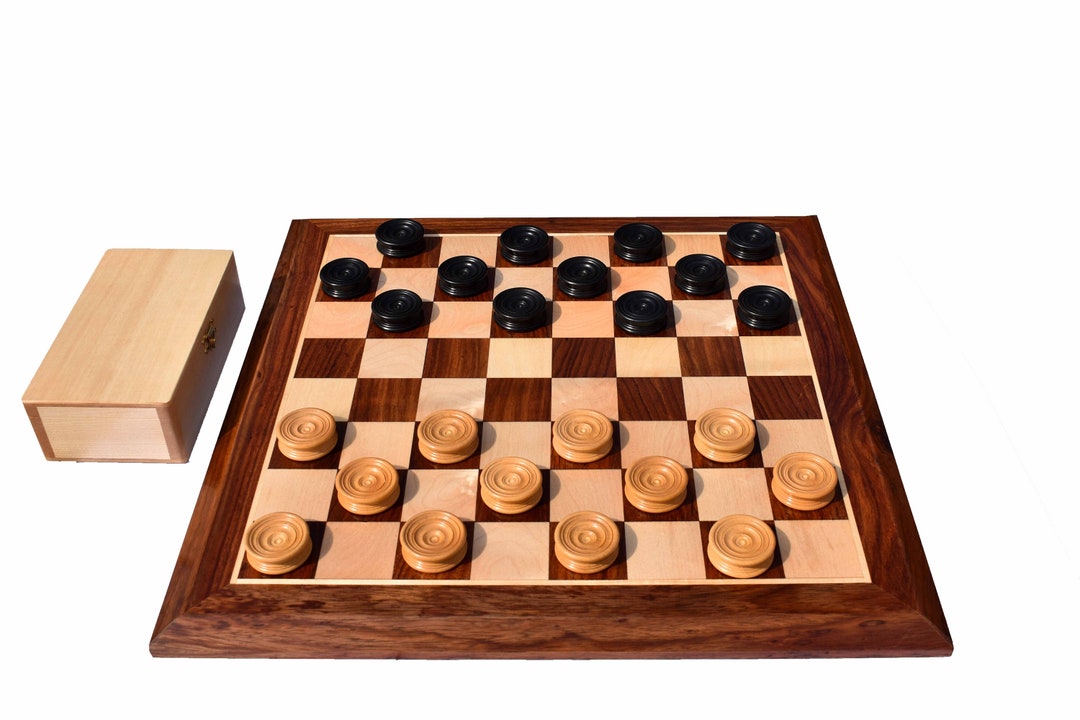 Tournament Series Luxury Wood Complete Checkers Set Boxwood & Ebonized ...