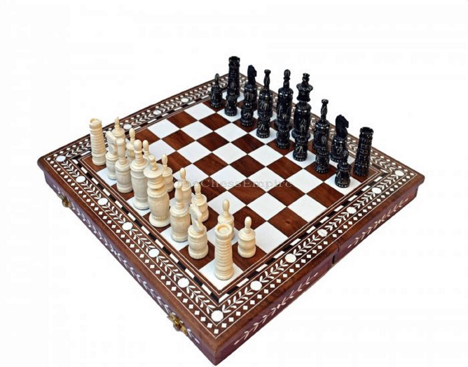 Complete Chess Set Combo of Barley Corn Bone Chess Set 4" King With 16 ...