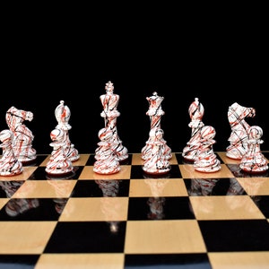 The Zebra Series Luxury Chess Pieces 4" King Boxwood Lacquered White ...