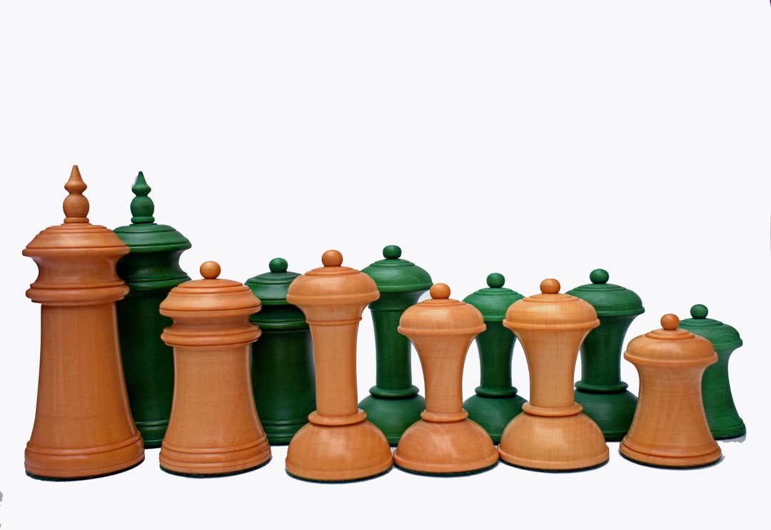 Arabic Art Series Chess Pieces Boxwood & Gilded Green 3.5" King Luxury ...