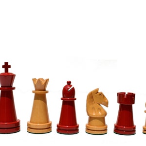 The Magnus Carlsen Wood Chess Pieces 3.75" King Boxwood & Red Lacquered ...