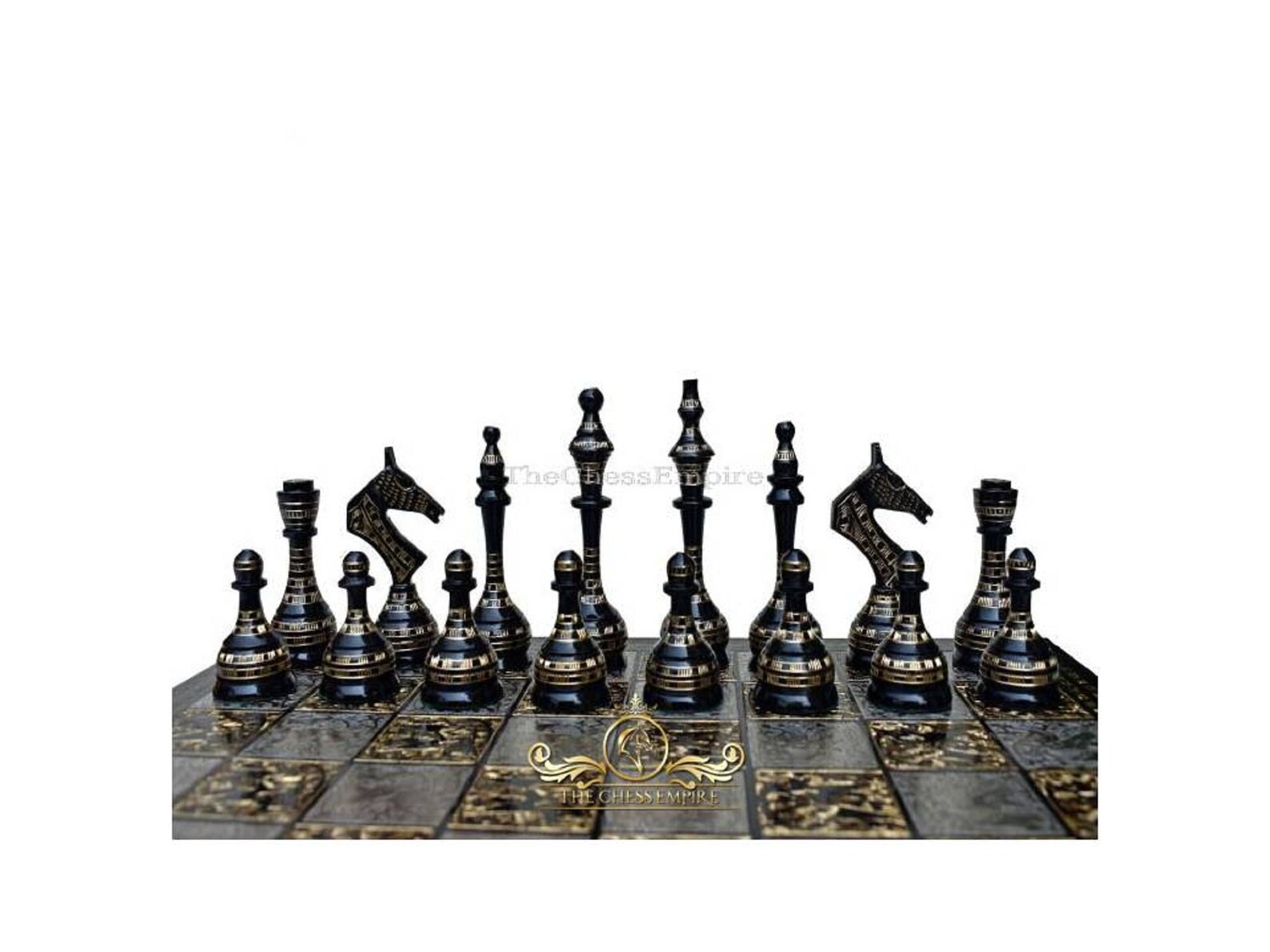 The Castle Carved Complete Brass Chess Set 3.5 King | Etsy