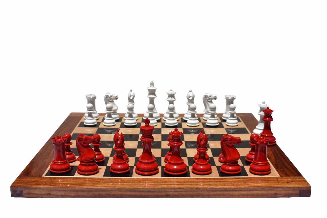 The Pioneer Luxury Wood Complete Chess Set White & Red - Etsy