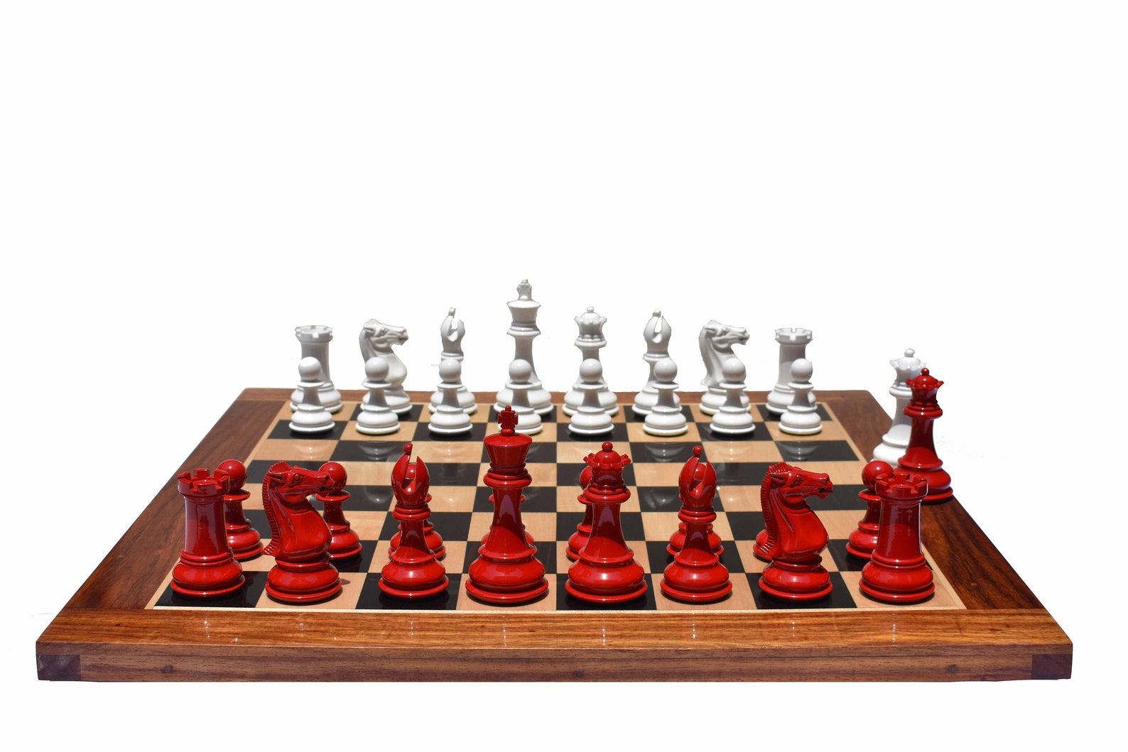 The Pioneer Luxury Wood Complete Chess Set White & Red - Etsy